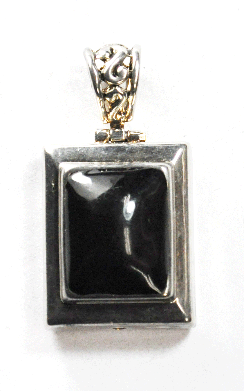Sterling Silver Domed Black Onyx Rectangle Filigree Floral Pendant 41m – Precious Metals & Gems
