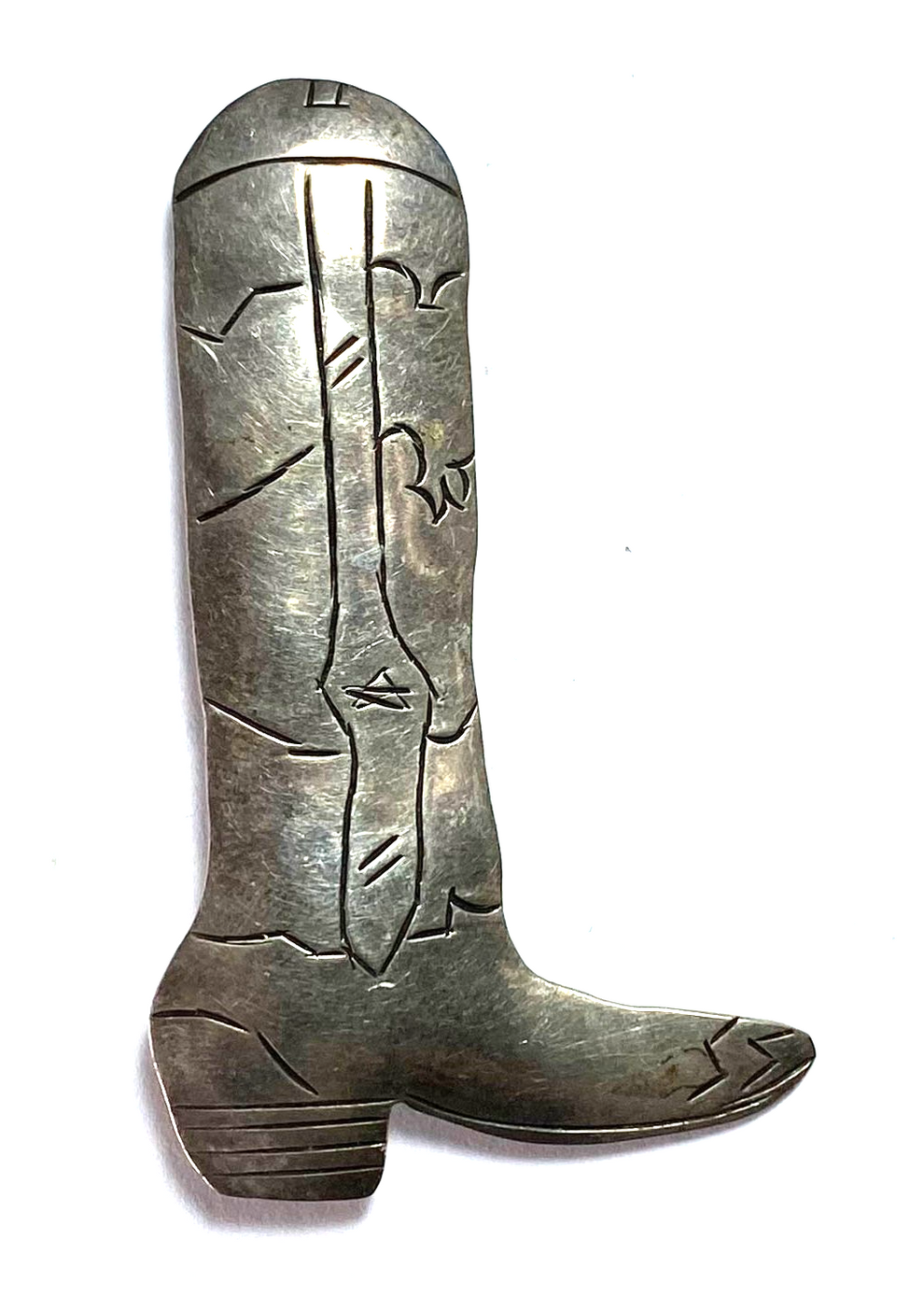Sterling Silver MA Large Etched Cowboy Boot Brooch Pin Hand Made 63mm ...