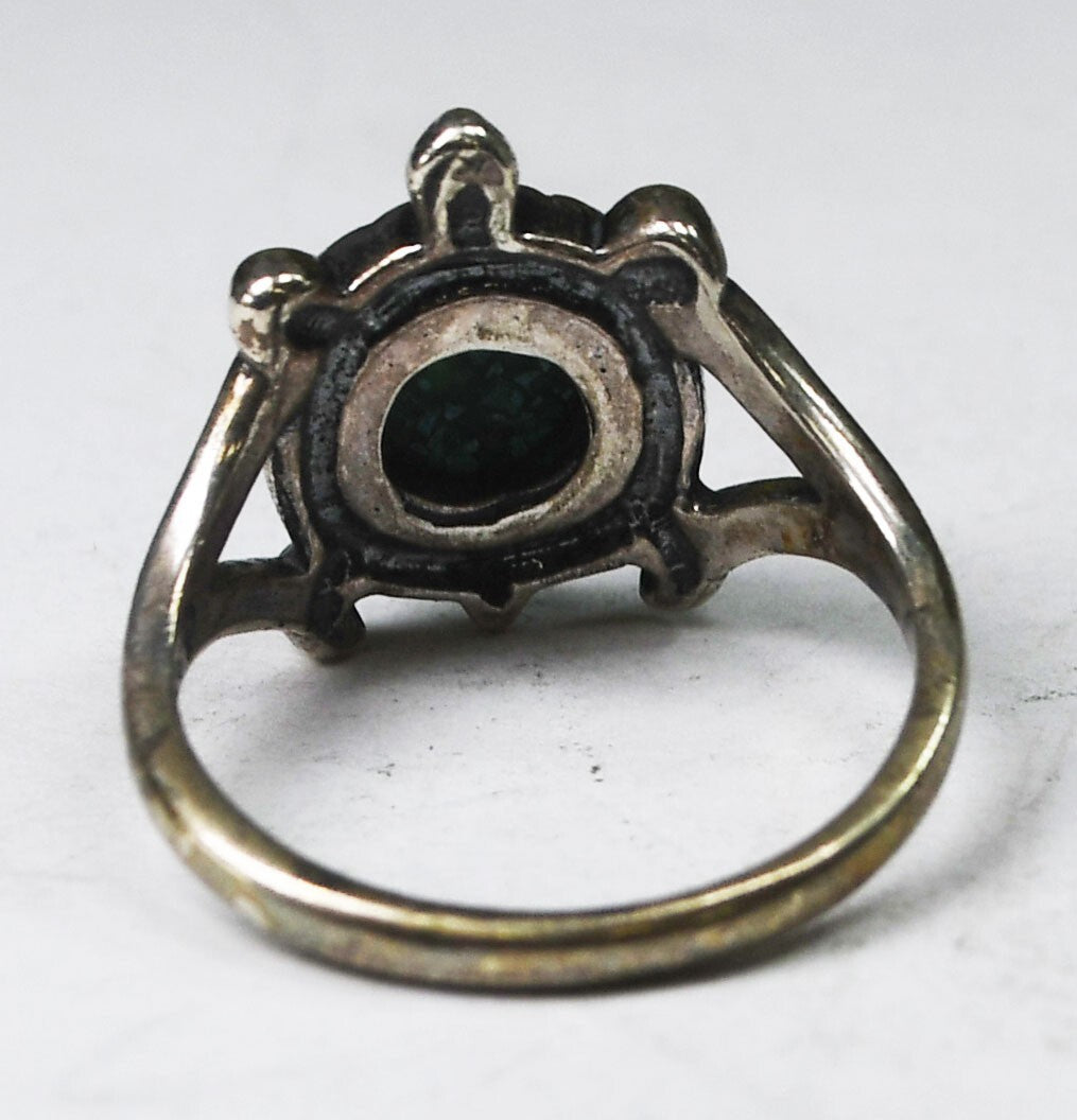 Sterling Carolyn Pollack Green Chip Inlay Malachite Turtle Ring 15mm S ...