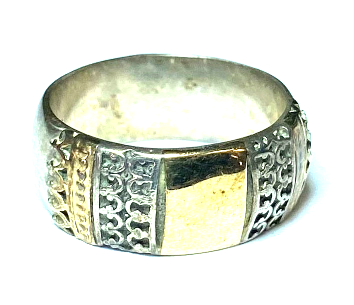 Sterling Silver & Gold Textured Ring 9mm Band Size 8-1/2 – Precious ...