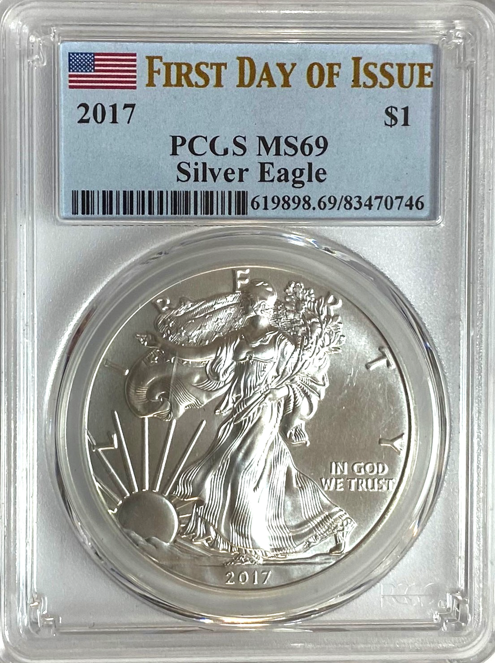 2017 $1 Silver American Eagle PCGS MS69 One Ounce Fine First Day of Is – Precious Metals & Gems