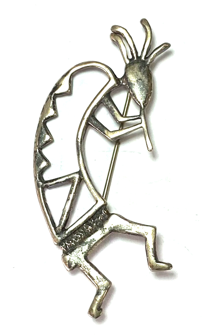 Sterling Silver Kokopelli Outline Flute Player Brooch Pin 60mm x 24mm ...