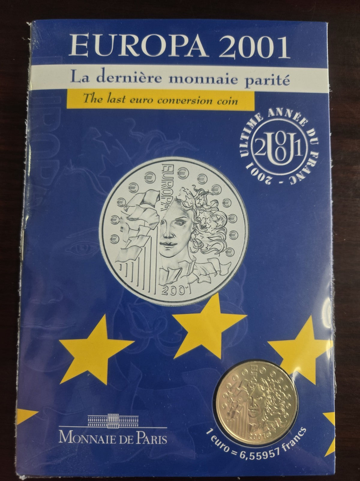 2001 Europa France Euro Silver Coin Uncirculated .900 Fine Last Conver ...