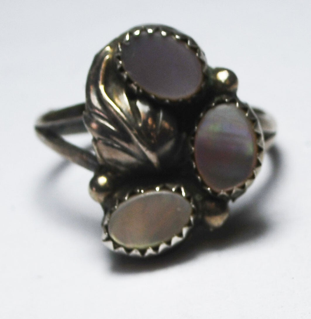 Sterling Silver Vintage Triple Pink MOP Floral Ring 19mm Size 8.5 ...