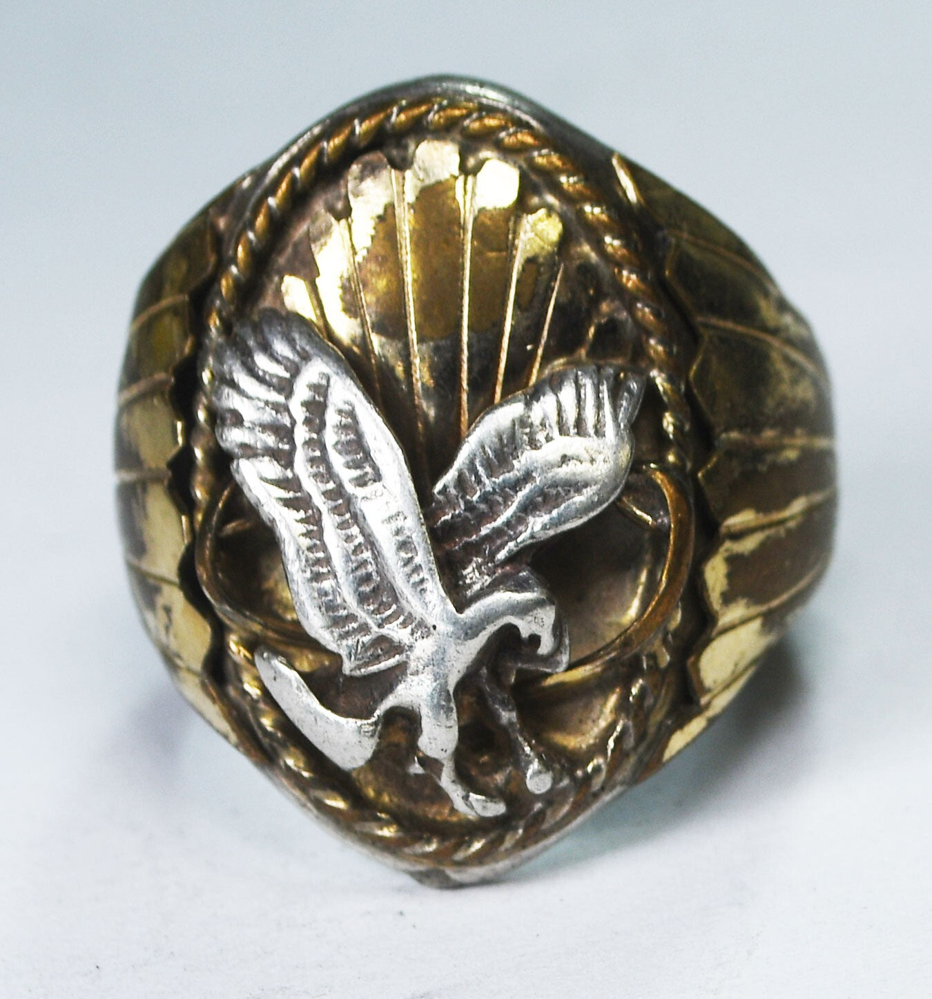Sterling Silver Signed TF Gold Filled Eagle Ring 28mm Size 11.25 – Precious Metals & Gems