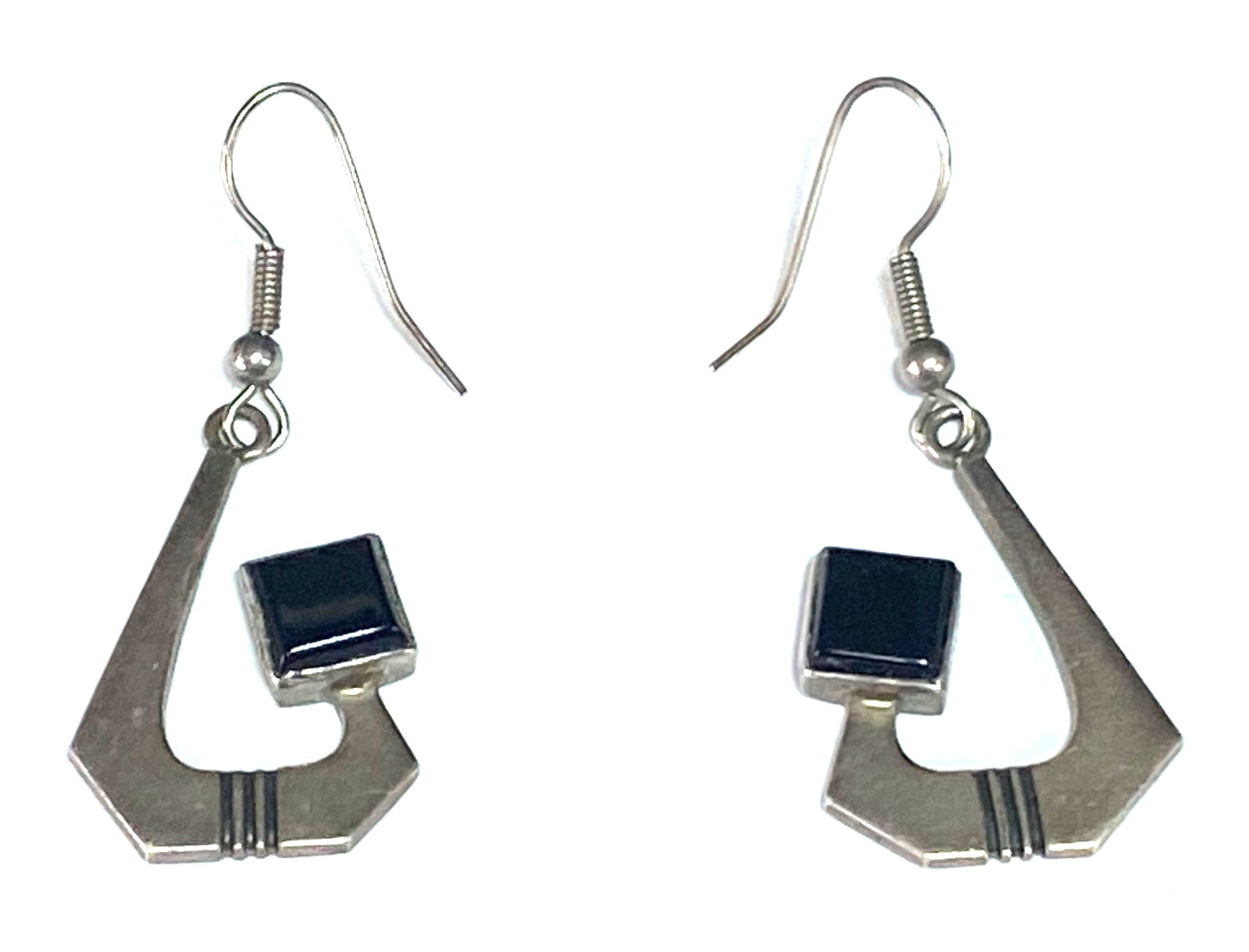 Sterling Silver Black Onyx Square Fish Hook Dangle Earrings 50mm x 20m ...