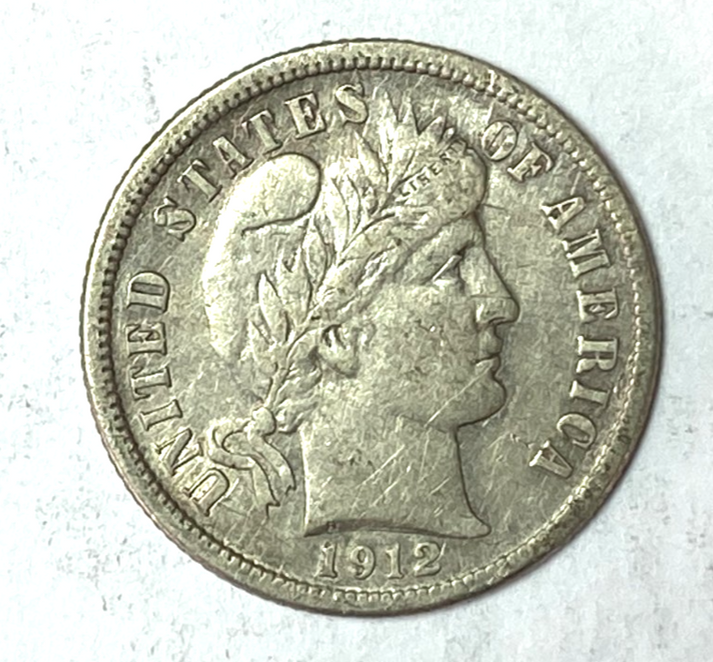 1912 D 10c Barber Silver Ten Cents Dime US Denver Lightly Rotated Dies ...