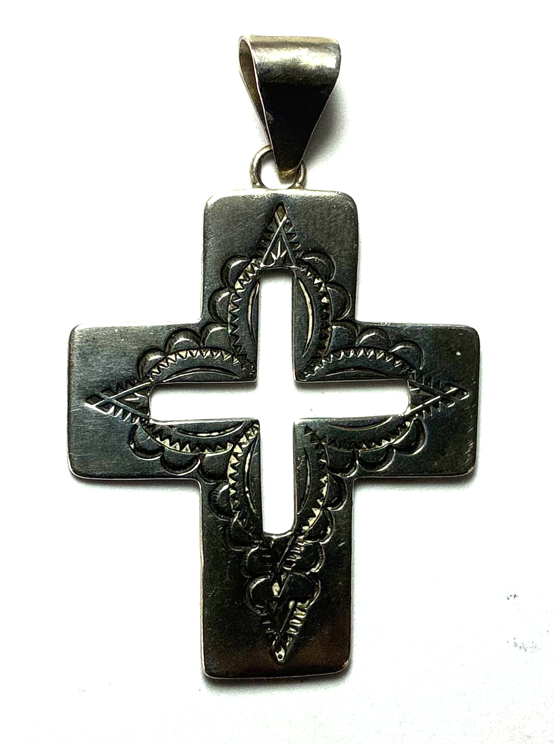 Sterling Silver AJM Cutout Etched Cross Pendant 49mm x 32mm – Precious ...