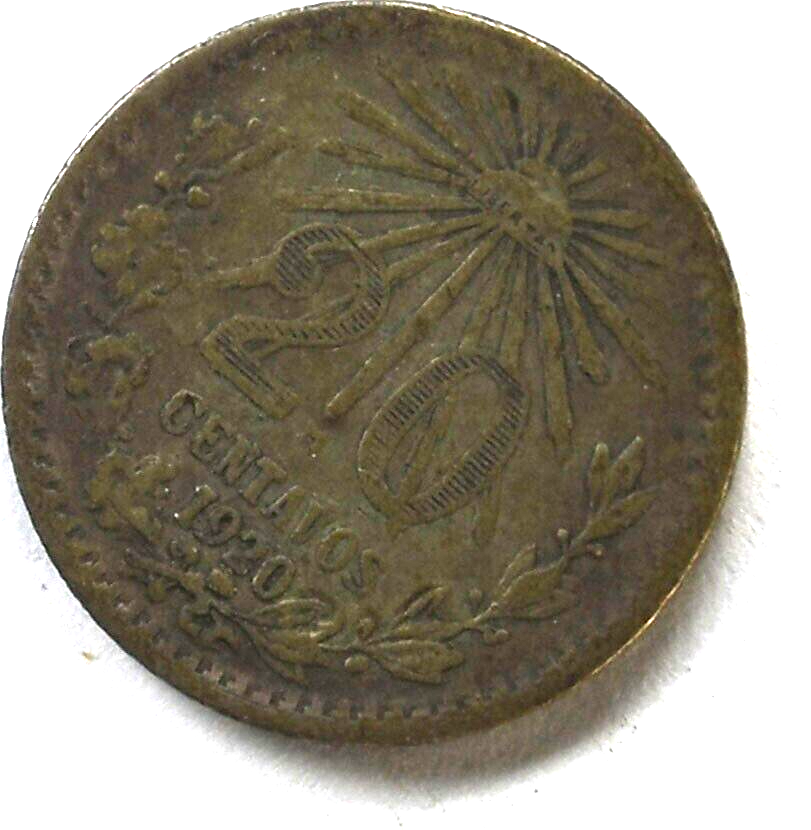 1920 Mexico Estados Unidos Mexicanos 20 Twenty Centavos Silver Coin ...