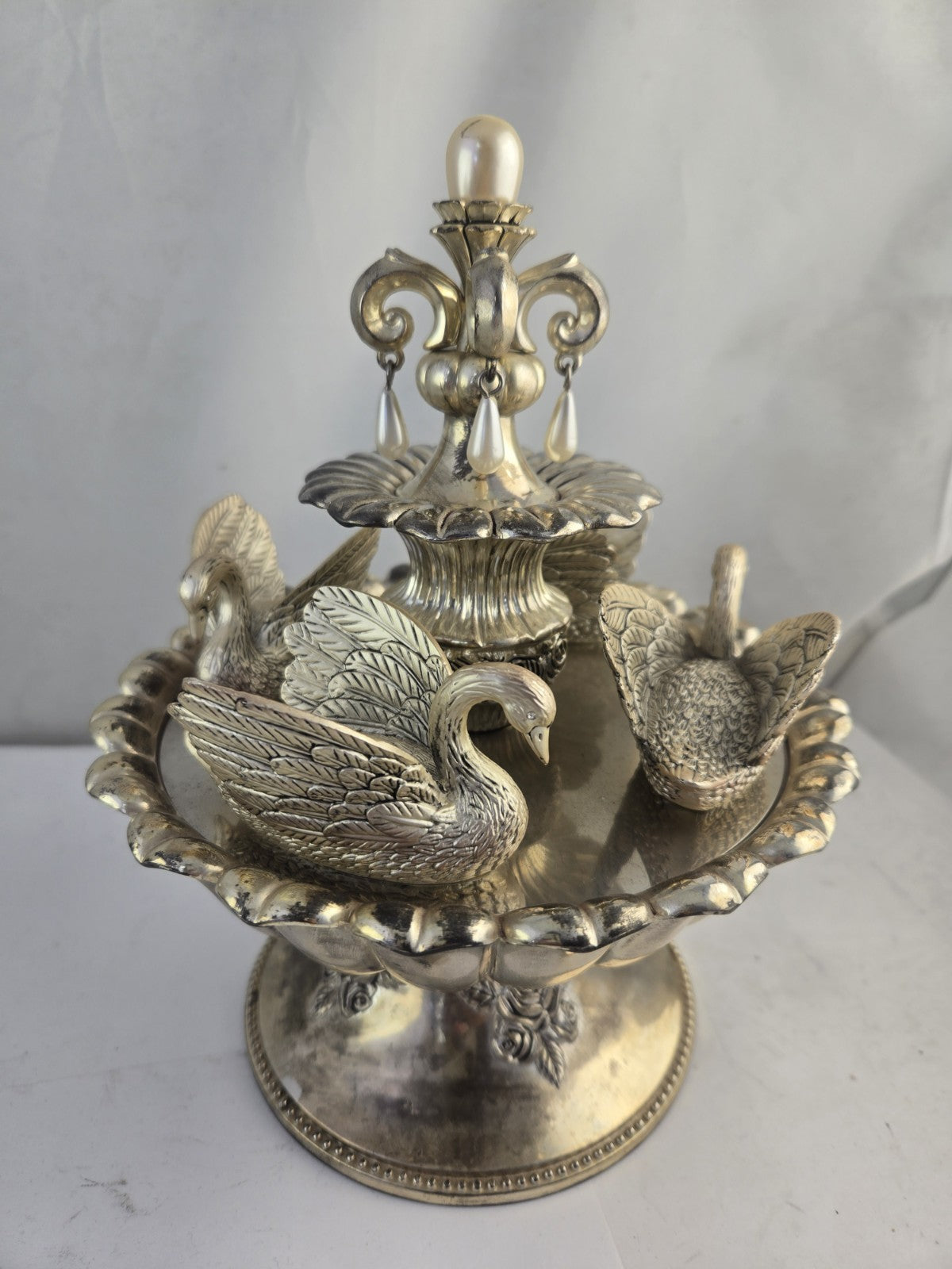 Vintage Swan Lake Rotating Music Box 8 3/4" Carousel Silverplate ...