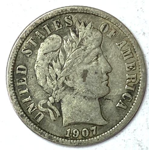 1907 10c Barber Silver Ten Cents Dime US Philadelphia – Precious Metals ...
