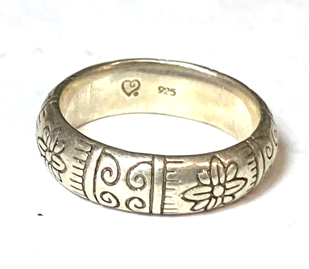 Sterling Silver Brighton Etched Flower Ring 6mm Band Size 8 – Precious ...