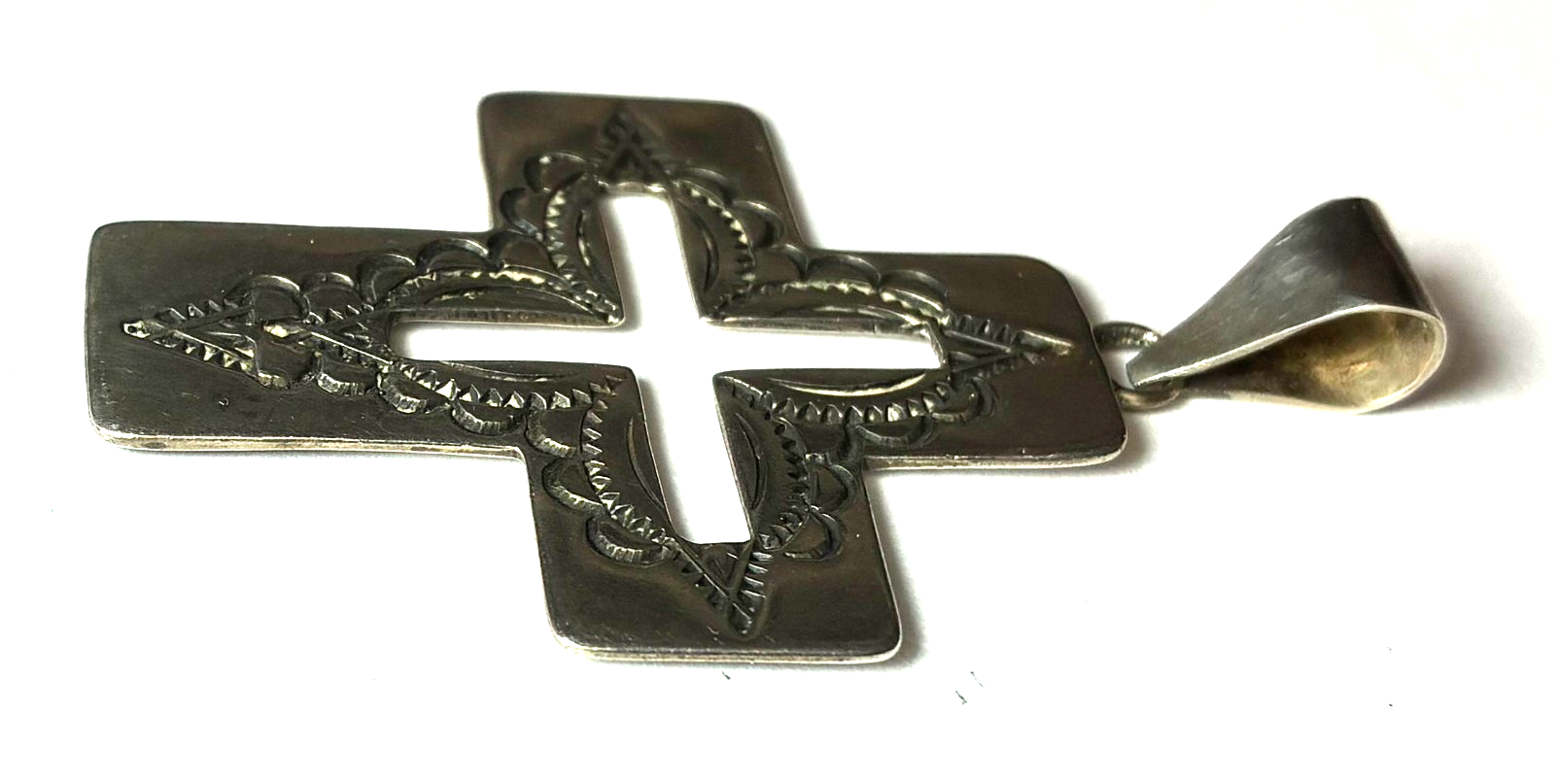 Sterling Silver AJM Cutout Etched Cross Pendant 49mm x 32mm – Precious ...