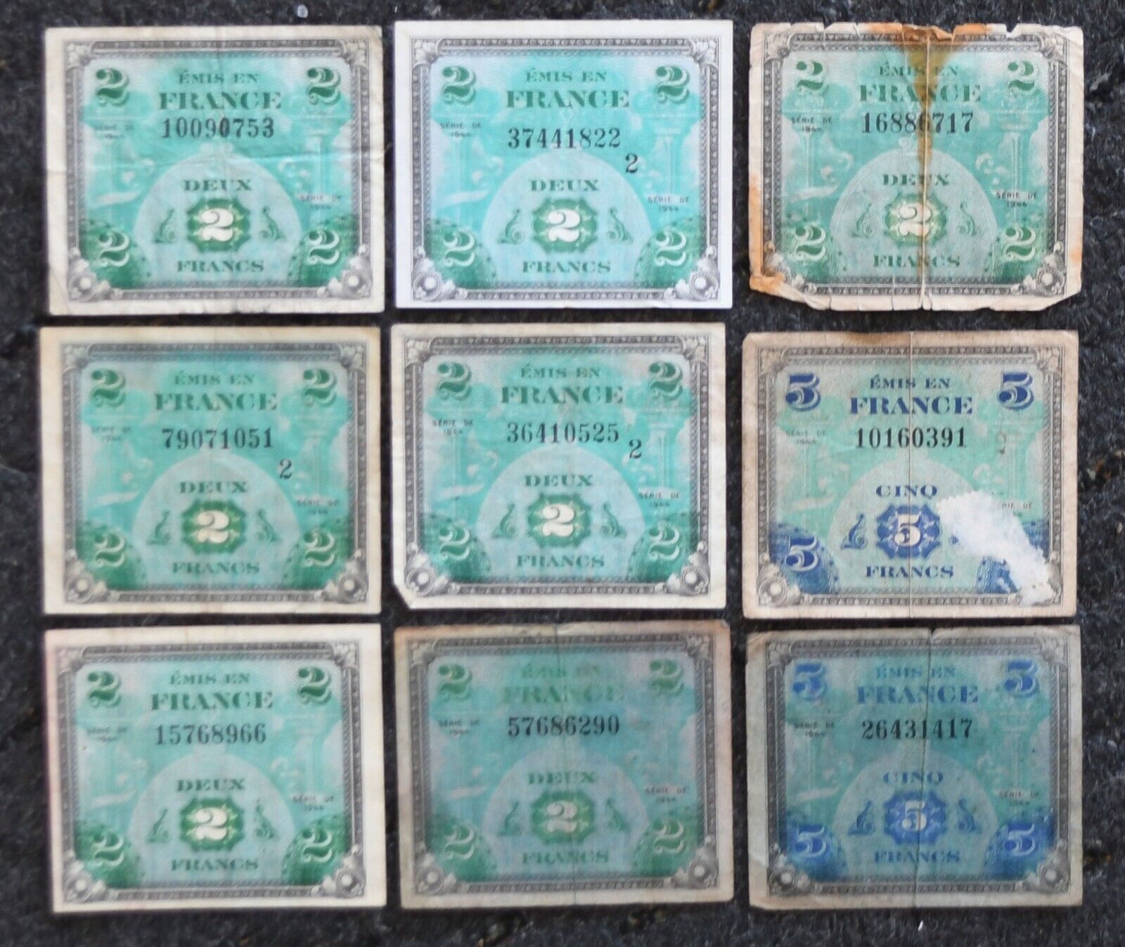 9- France WWII Allied Military Currency Notes 2 & 5 Francs 1944 ...