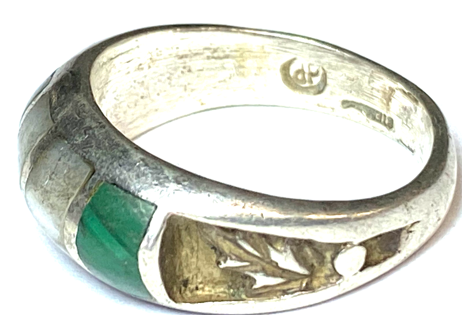 Sterling Silver Doug Paulus MOP Malachite Inlay Leaf Ring 9mm Size 8-3 – Precious Metals & Gems