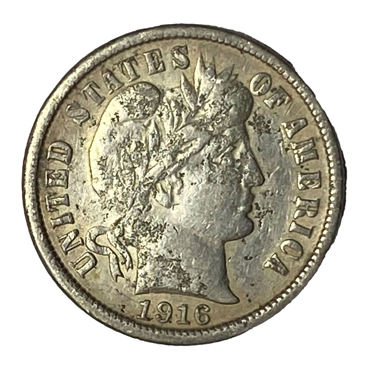 1916 10c Barber Silver Ten Cents Dime US Philadelphia Corroded ...