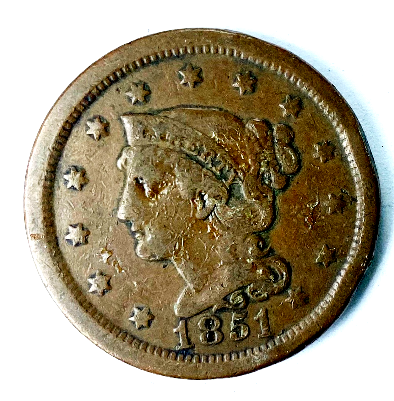 1851 1c Braided Hair Large Cent One Penny US Coin – Precious Metals & Gems