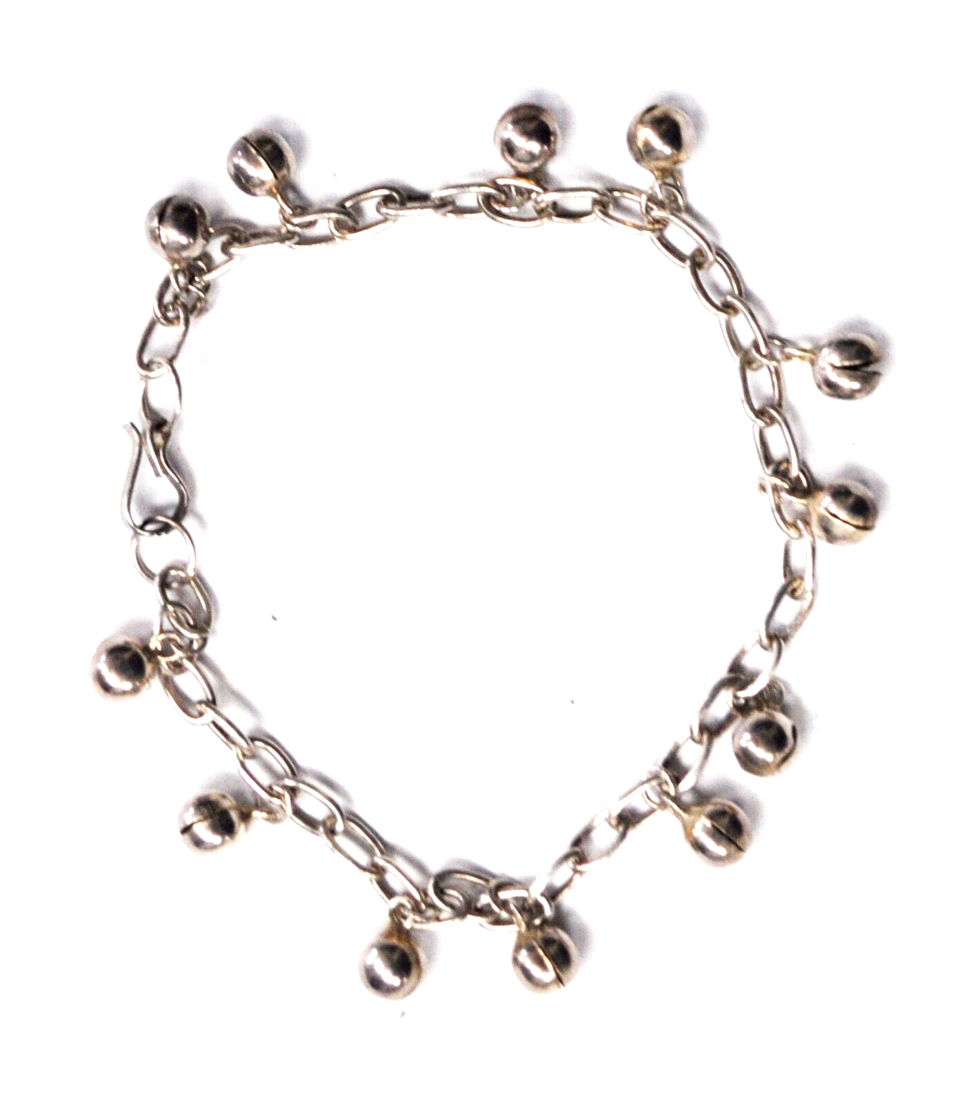 Sterling Cha Cha Round 17mm Dangle Bead Bell 4mm Chain Bracelet 8-3/4 ...