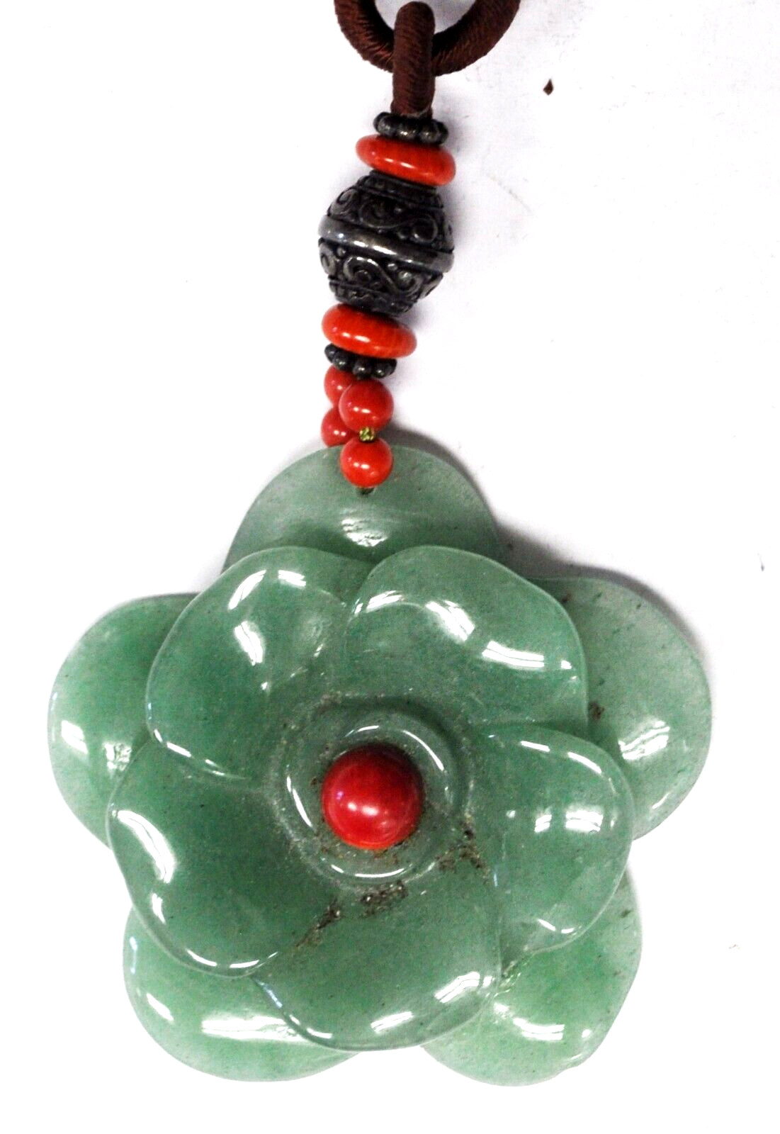 Sterling Silver GSJ 48mm Jade Flower Coral Bead Cord 29.5" Necklace ...