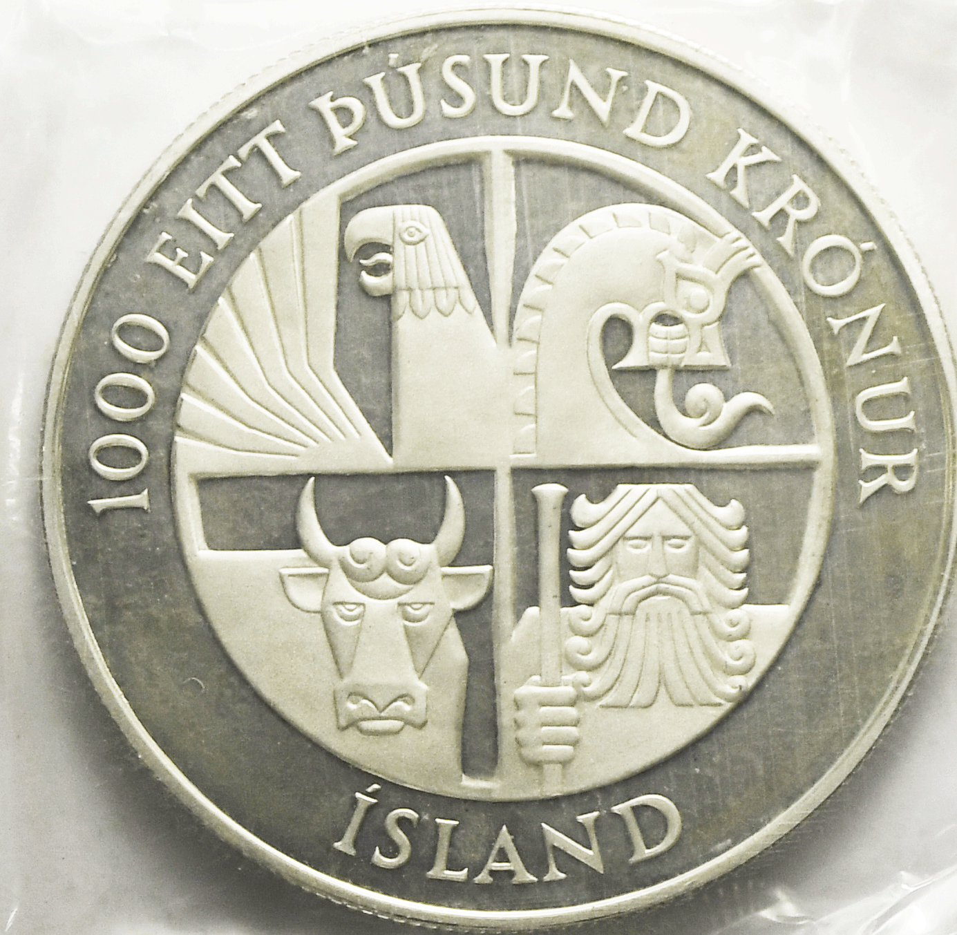 1974 Iceland 1000 Krónur Silver Proof Coin KM# 21 Low Mintage Gem Unci ...