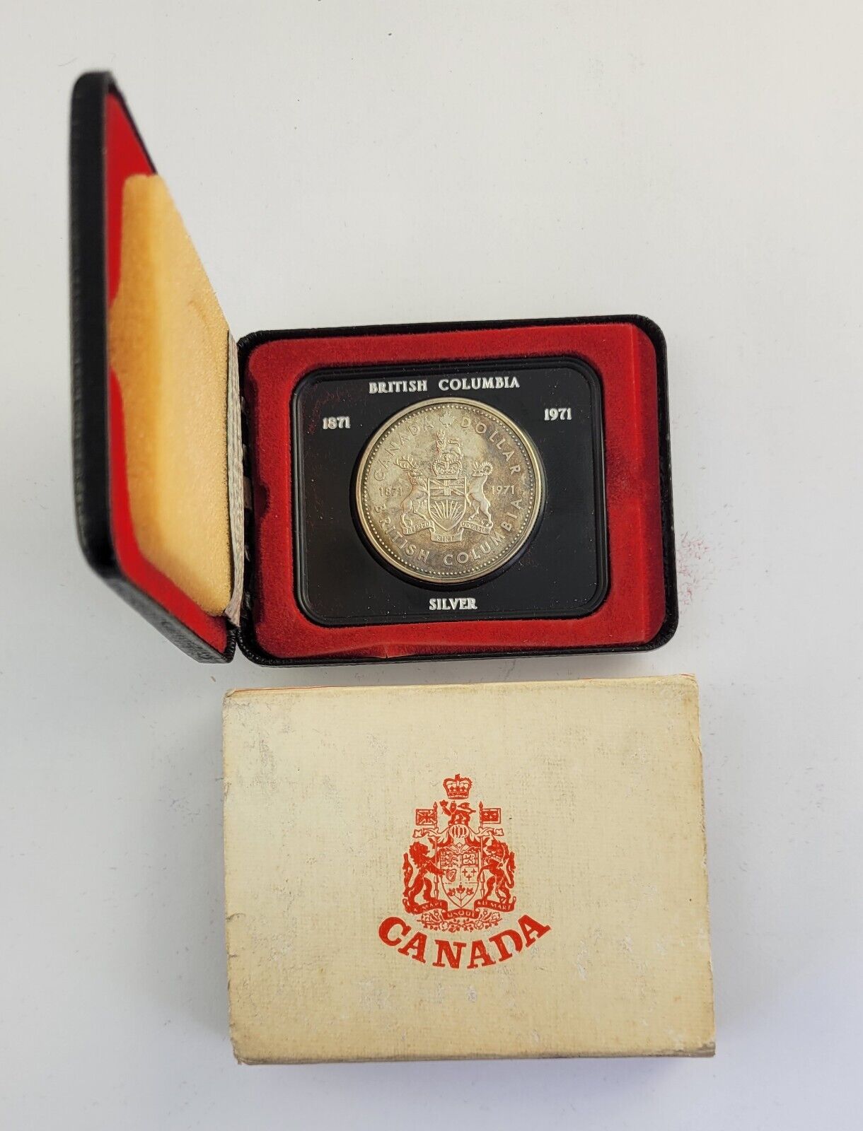 1971 Canada Specimen Silver Dollar British Columbia Commemorative w/Bo ...