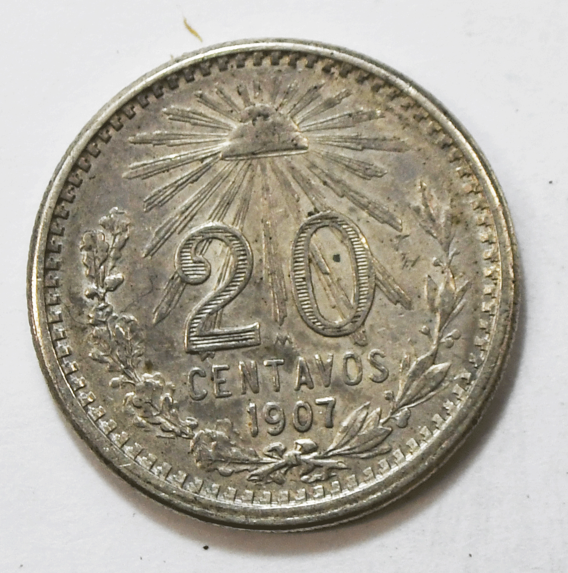 1907 Mexico Estados Unidos Mexicanos 20 Twenty Centavos Silver Coin KM ...