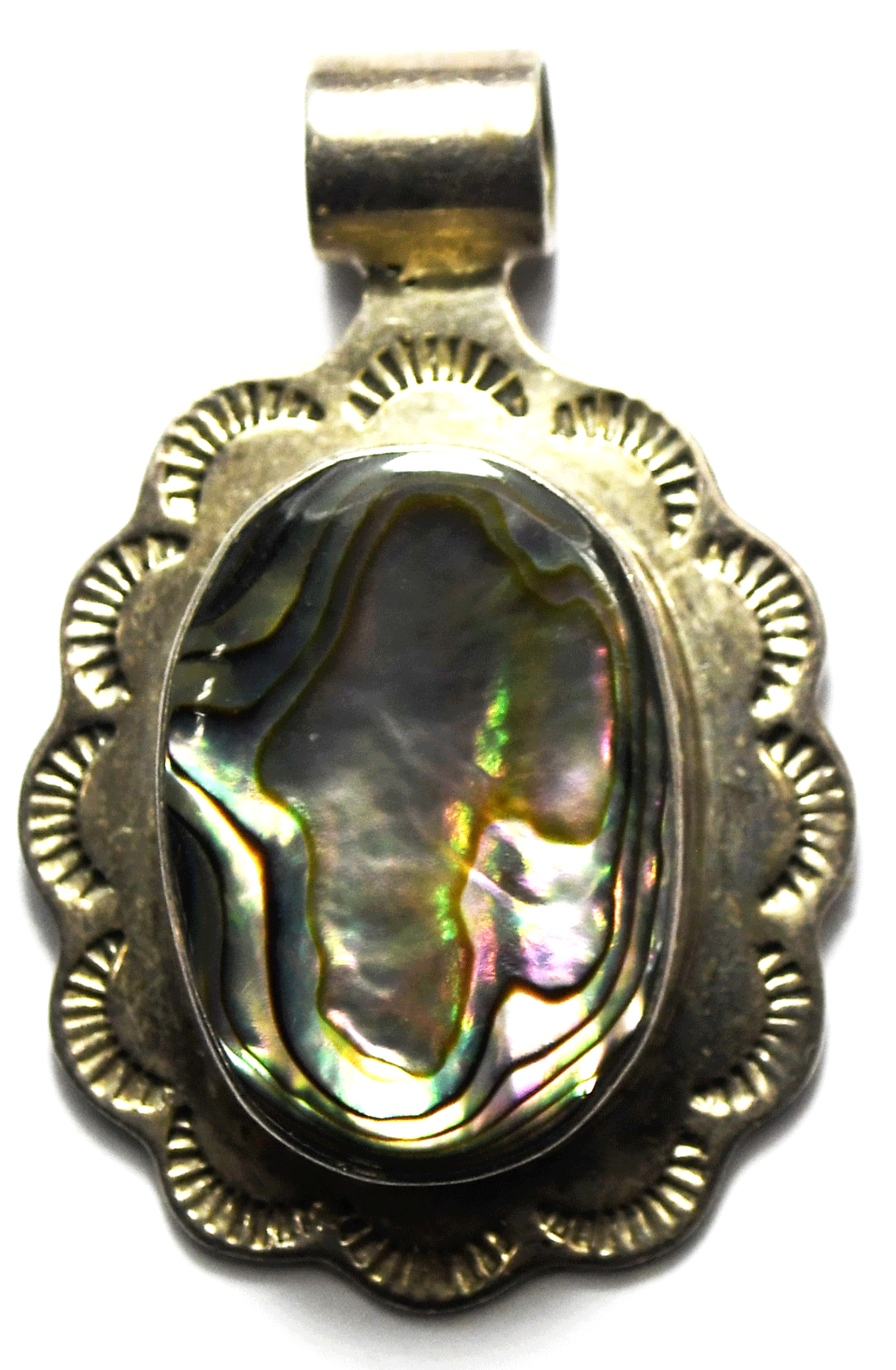 Sterling ATI Mexico Abalone Oval Pendant 47mm x 31mm Rays Edge ...