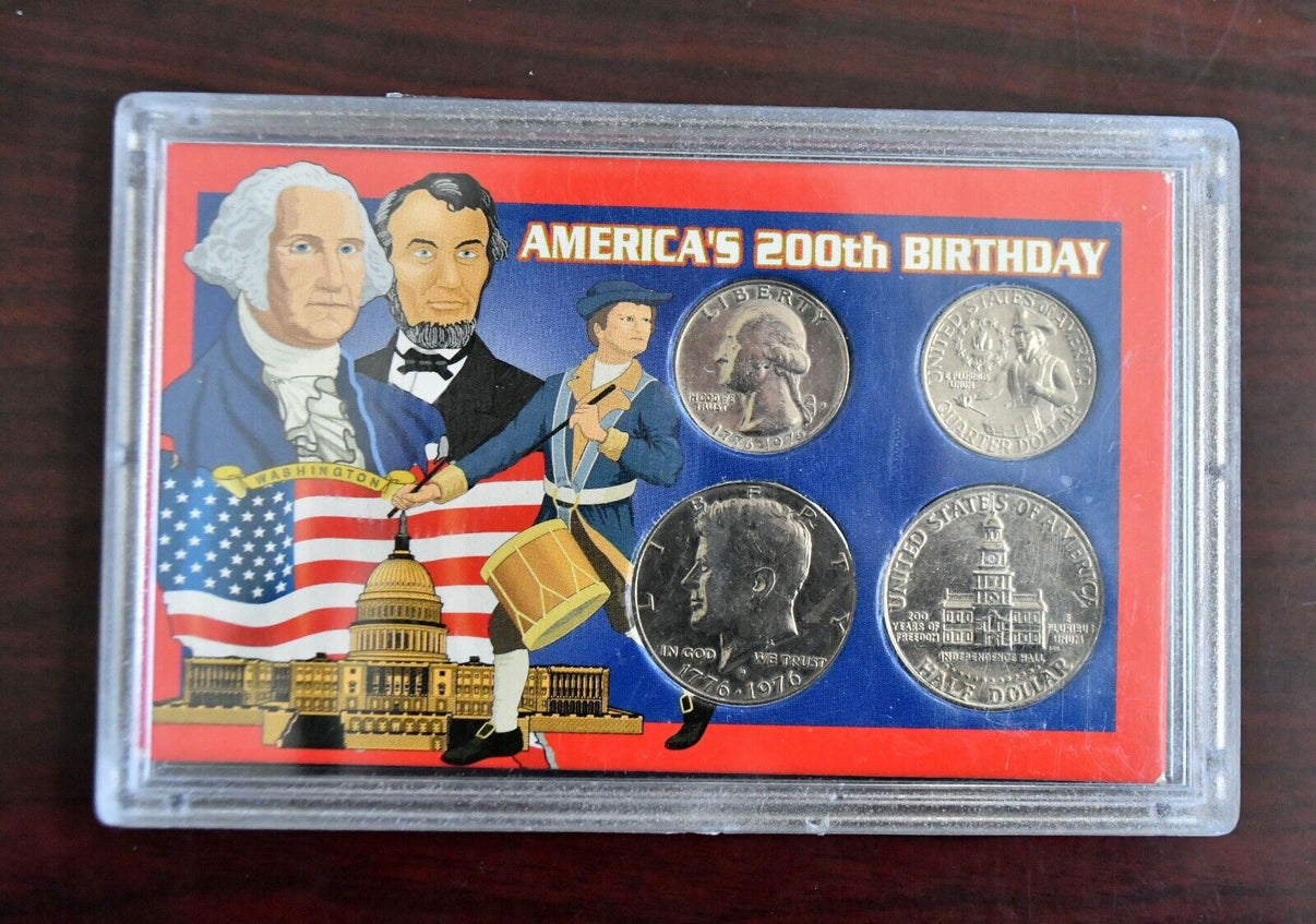 America's 200th Birthday Bicentennial 4 Coin Quarter and Half Dollar S ...